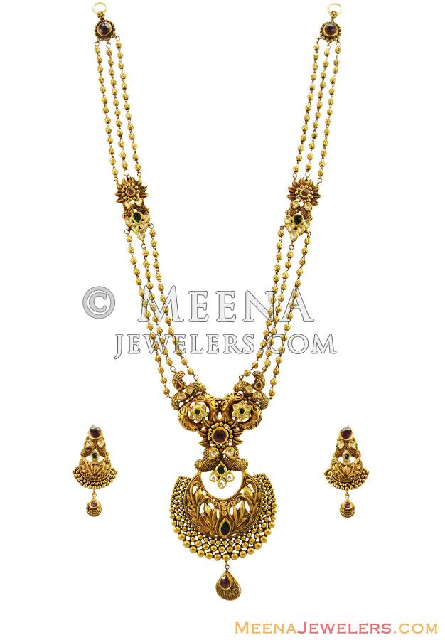 22k Antique Long Patta Set - StBr12310 - 22k gold exclusive long patta necklace earring set ...
