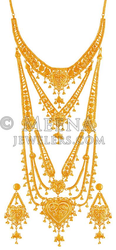 22K Gold Bridal Rani Haar - StBr17949 - 22K Indian designer bridal necklace & Earrings set ...