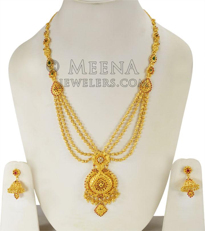 22k Gold Long Patta Haar Set - StBr24365 - 22K Indian Long necklace & Earrings set, exclusively ...