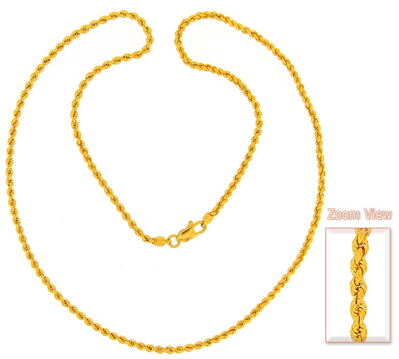 Gold Rope Chain (22 Inch) - ChPl3837 - 22Kt Gold Rope Chain ( Hollow ...