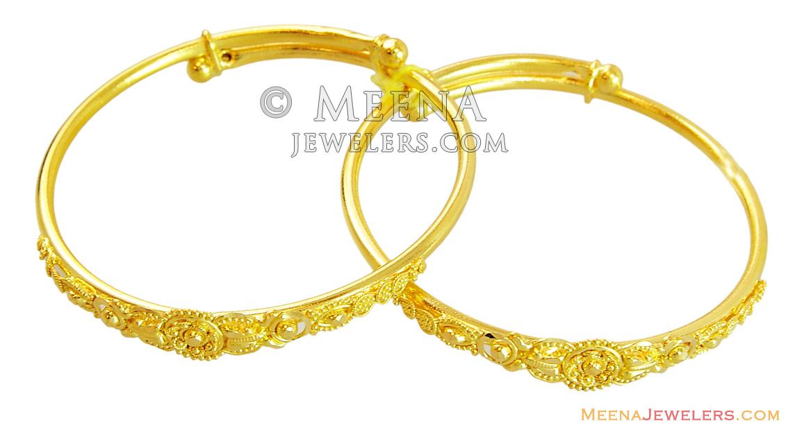 Designer Gold Baby Kadas (pair) - BjBa14410 - 22K gold pipe style baby ...