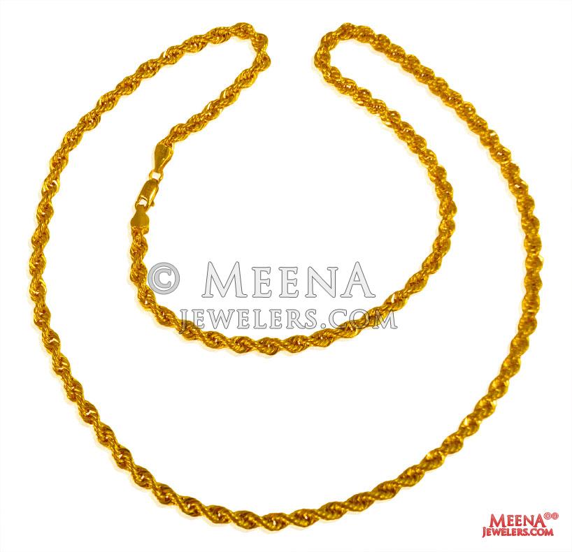 22 Kt Hollow Rope Chain (24 Inches) - ChPl24934 - US$ 2,877 - 22 Kt ...