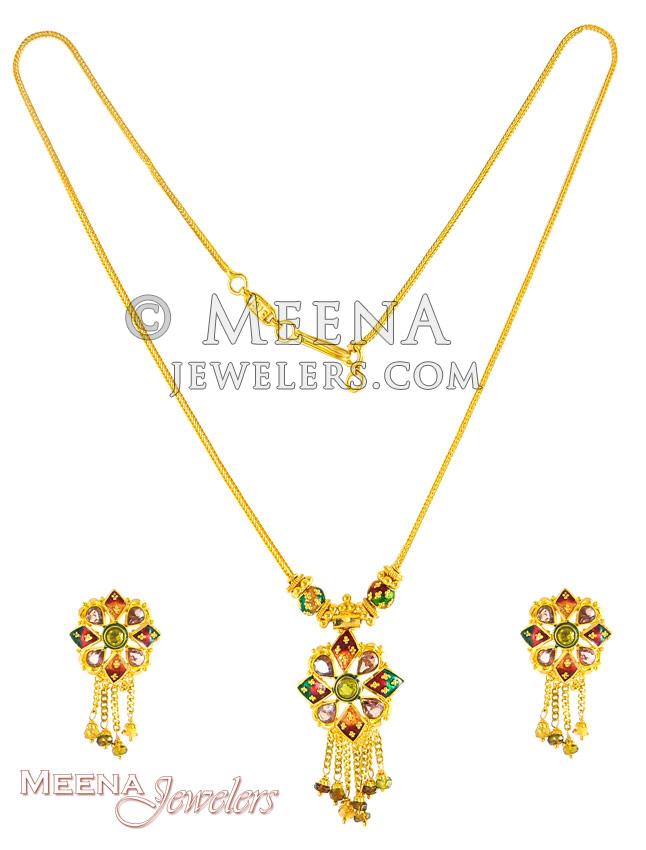 22K Gold Fancy Necklace Set - StGd3001 - 22K Gold Fancy Necklace and ...