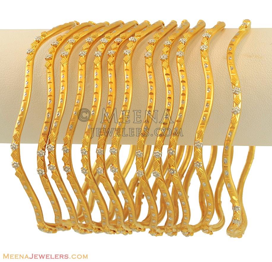 2Tone Wavy Churi Set(12 pcs) - BaSt10997 - 22k gold fancy wavy bangles ...