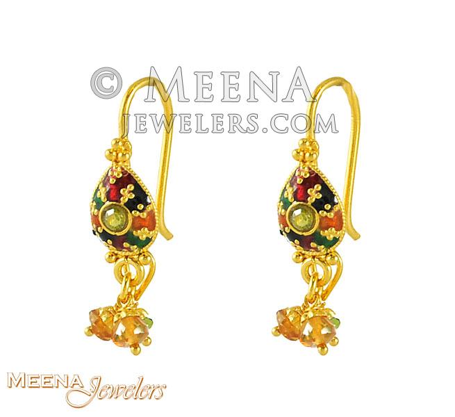 Gold Hook Earrings - ErFc3033 - 22K Gold Earrings (hook style) with ...