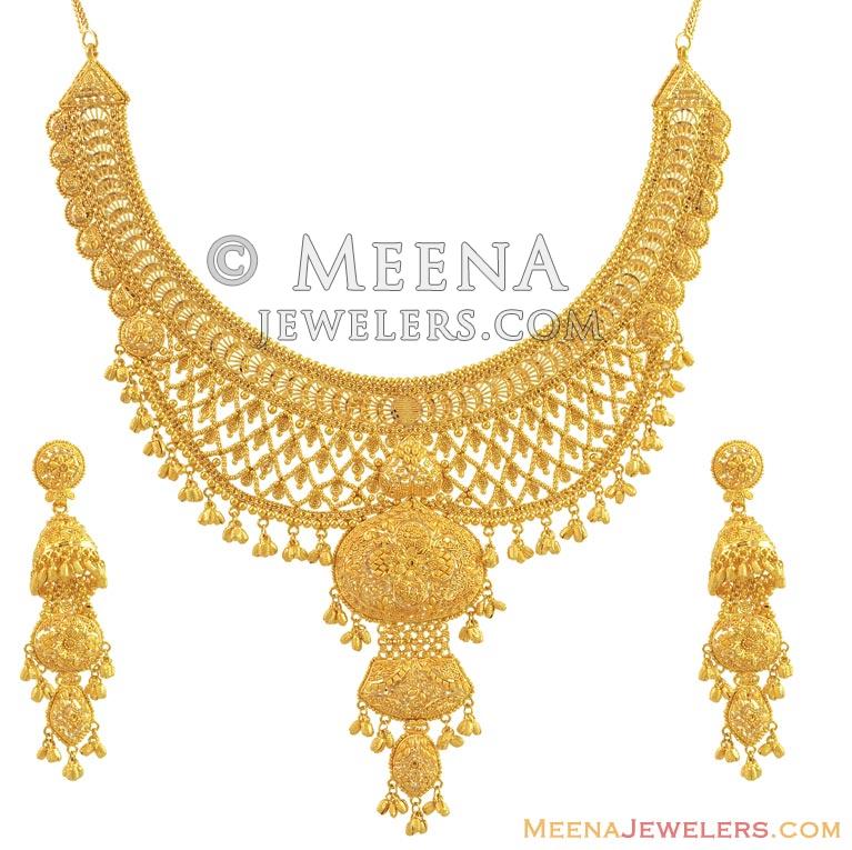 22k Bridal Necklace Earring Set - StBr10118 - 22k yellow gold bridal ...