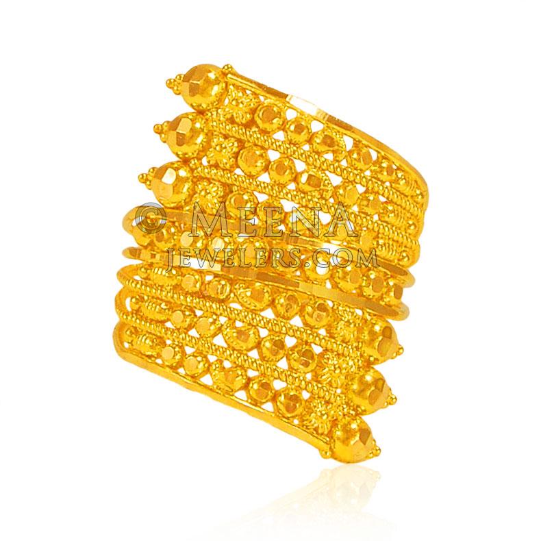 22K Gold Traditional Ring - Rilg23960 - 22K Gold wide design ring is ...