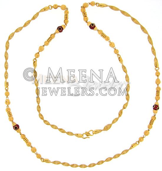 22 Kt Gold Fancy Long Chain - ChFc511 - 22 Kt Gold Long Chain with ...