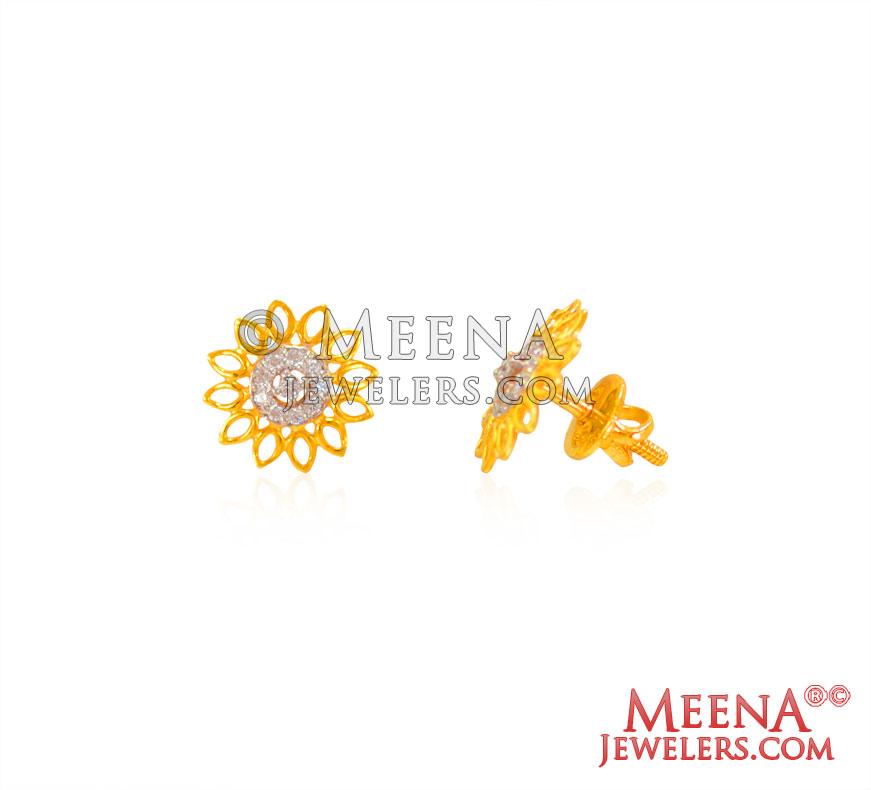 22K Gold CZ Tops - ErSi25680 - 22k gold earrings, beautifully studded ...