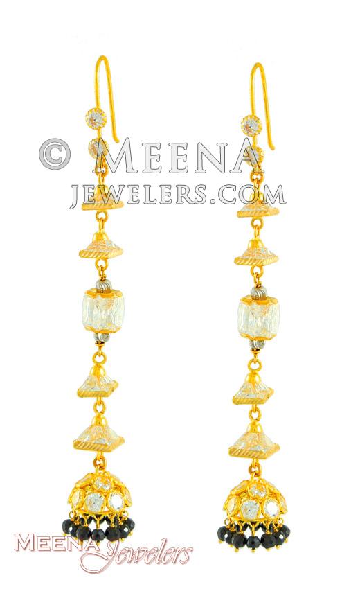 Gold Hook Earrings - ErEx3211 - 22Kt Gold Long Fancy Earrings (hook ...