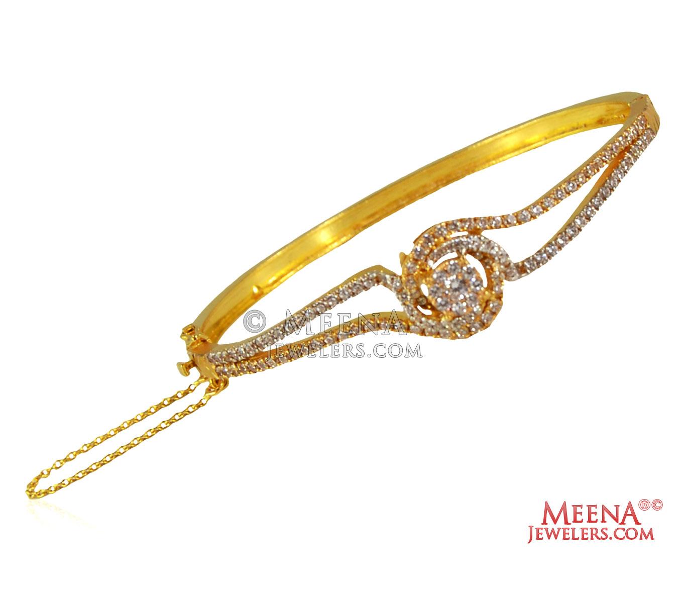 22k Gold Star Signity Stones Kada - BaSt24422 - 22k Gold bangle (kada ...