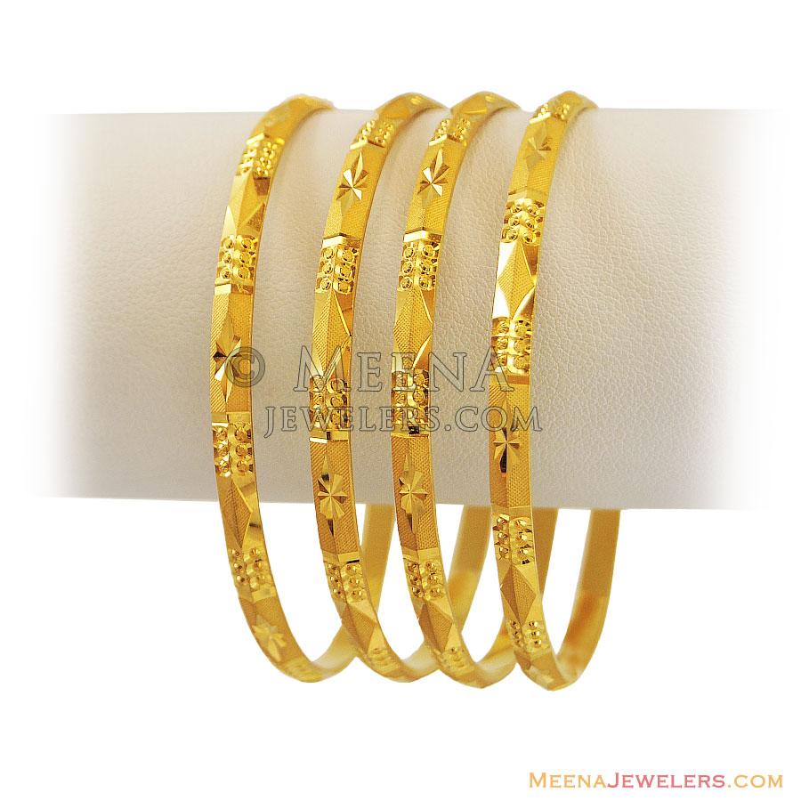 22k Fancy Gold Bangles(Set Of 4) - BaSt11458 - 22k yellow gold fancy ...