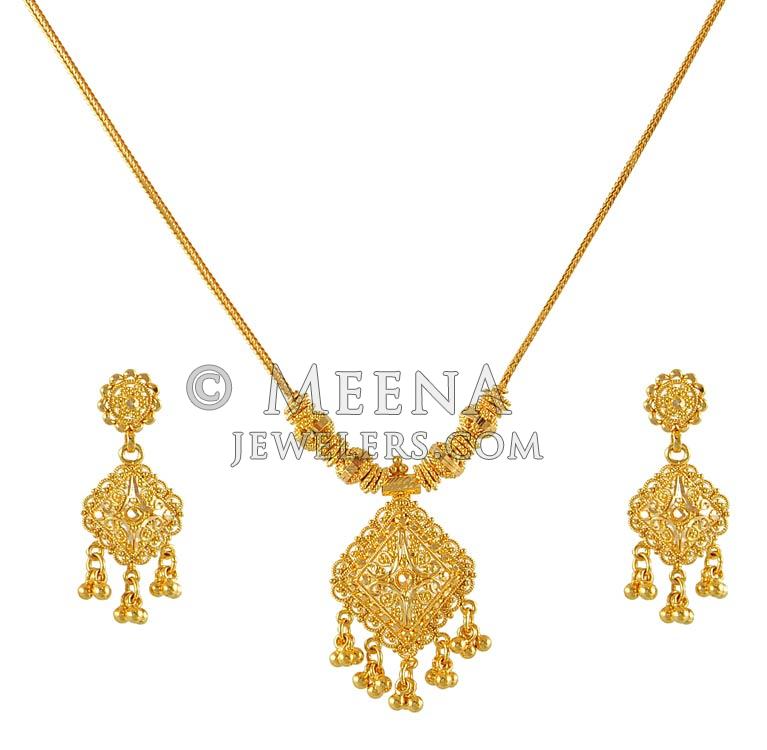 22K Fancy gold Necklace Set - StLs4316 - 22k Yellow Gold Three Piece ...