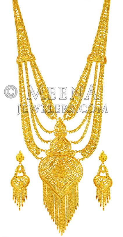 22K Gold Long Necklace Set - stbr21024 - 22K Long Gold Necklace ...