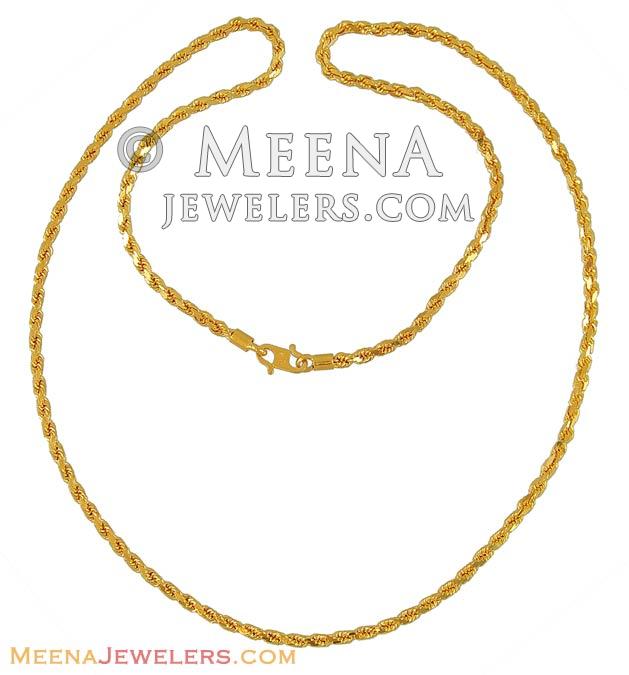 22K Gold Rope Chain (22 inch) - ChMe6798 - 22K Gold solid Rope Chain ...
