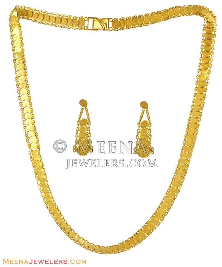 22k Gold Ginni Long Set - StGo10505 - 22k gold necklace and earring set ...