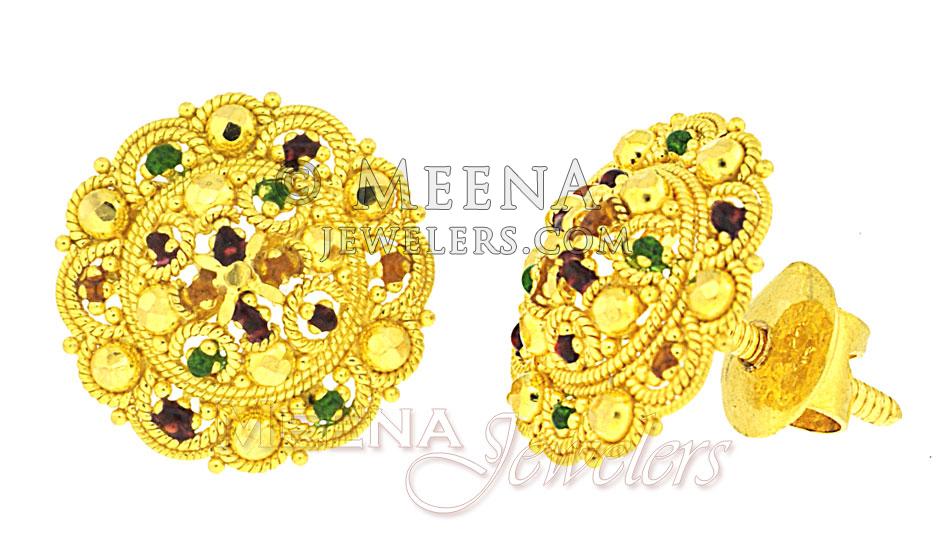 Gold Tops with enamel work - ErGt2423 - 22Kt Gold fancy Tops ...