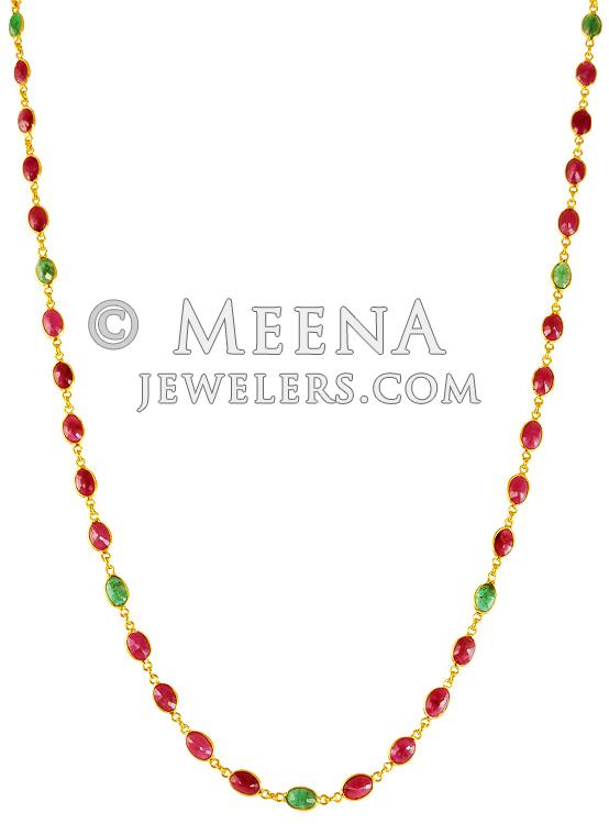 22 Kt Gold Emerald Ruby Chain - chfc20920 - 22K Gold chain is Knitted ...