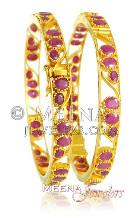22Kt Gold Ruby Bangles - BaPs3262 - 22kt gold bangles with ruby stones ...