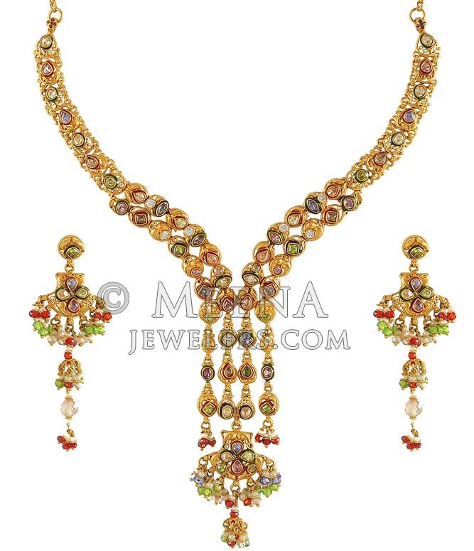 Antique Designer Gold Necklace and Earring Set - StAn3916 - Antique ...