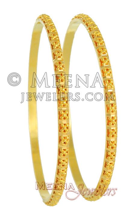 22Kt Gold Bangles - BaGo3280 - 22K Gold Hand Made set of 2 Bangles with ...