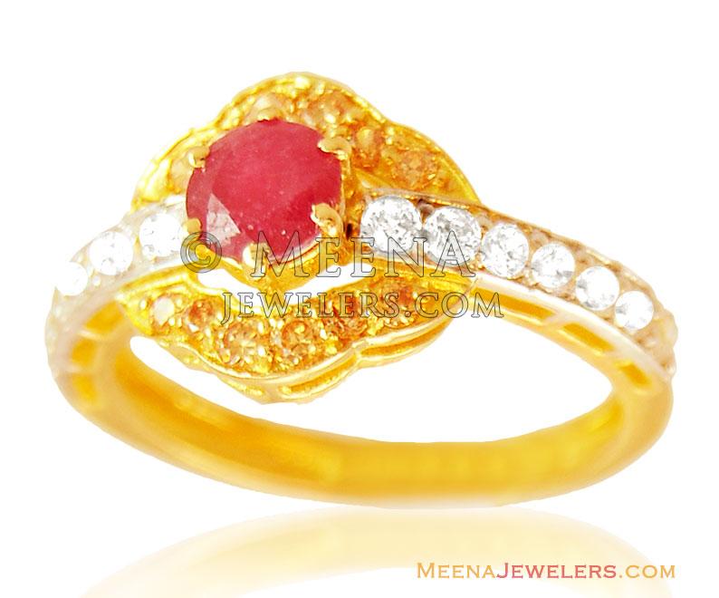 22K Designer Ruby Ladies Ring - RiLp14939 - 22kt gold designer ring ...
