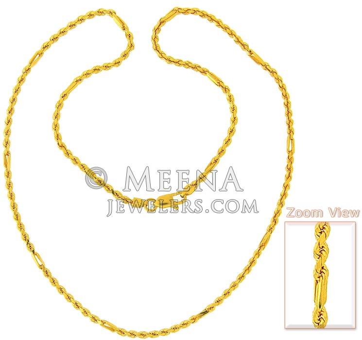 Gold Rope Chain (20 Inch) - ChPl3844 - 22Kt Gold Rope Chain with ...