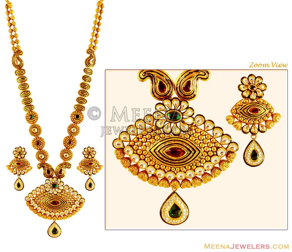 22K Gold Patta Necklace Set - StAn16137 - 22K Gold Patta Haar Necklace ...