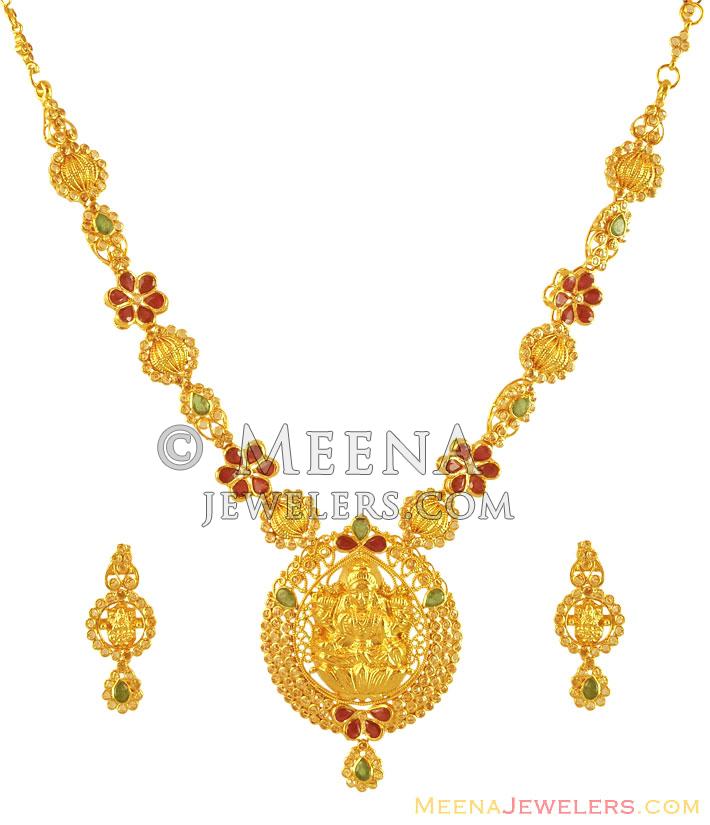 Gold Ruby Emerald Temple Jewelry - StGd17094 - 22K Gold Temple Necklace ...