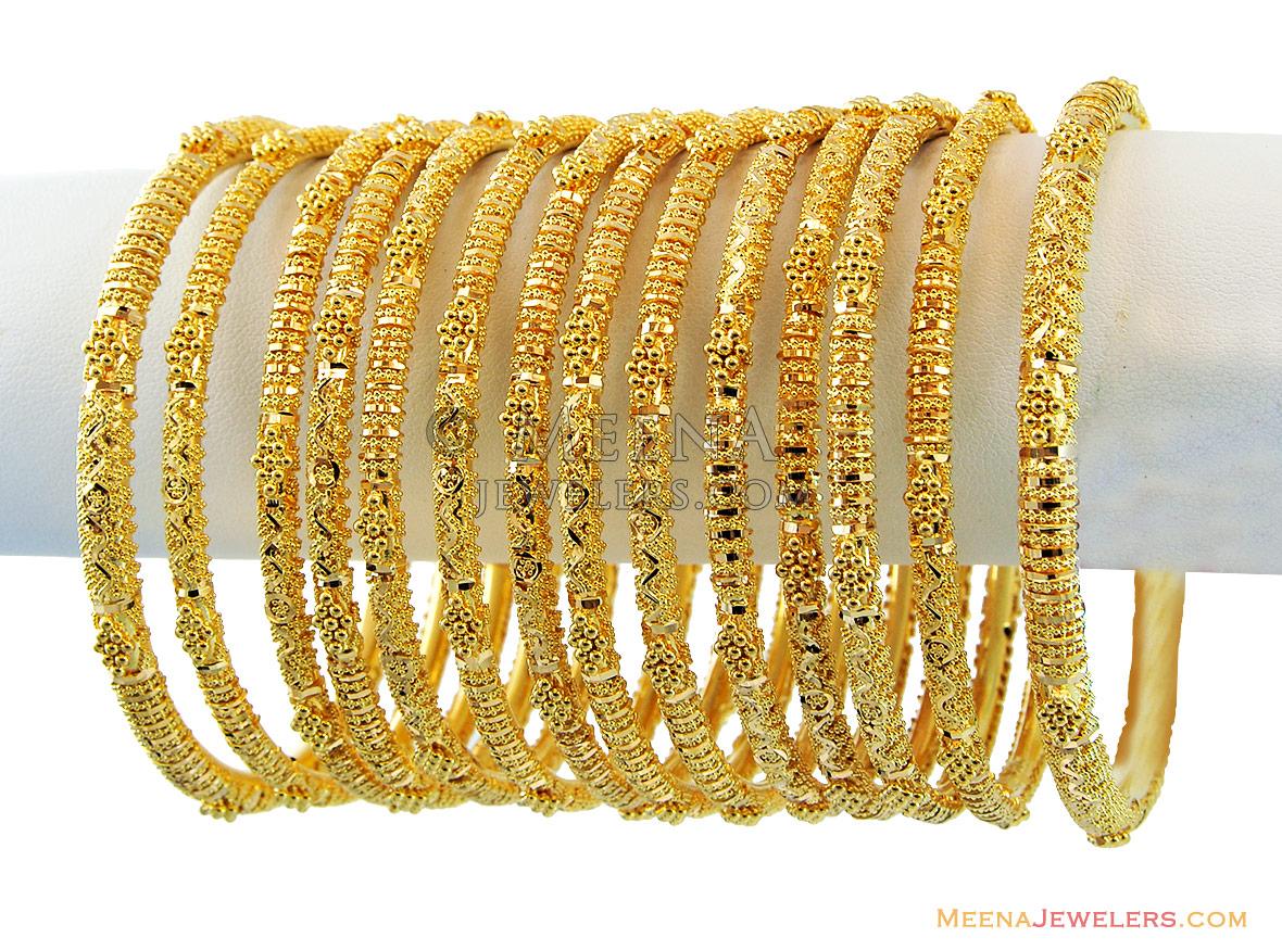 22k Filigree Bangles Set(Set of 14) - BaSt13045 - 22k gold pipe bangles ...