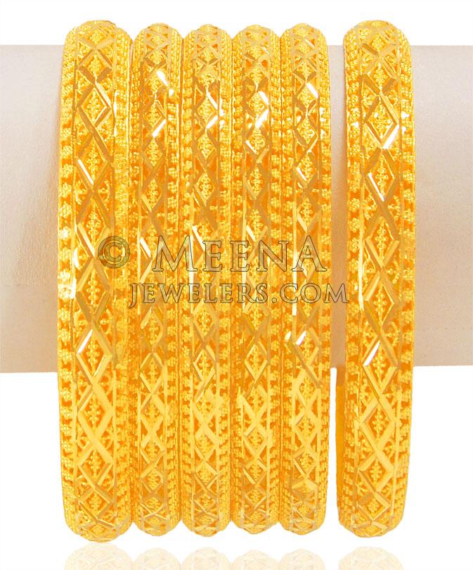 22Kt Gold Bangles Set 6pcs - BaGo23817 - 22 Karat gold bangle set (Set ...