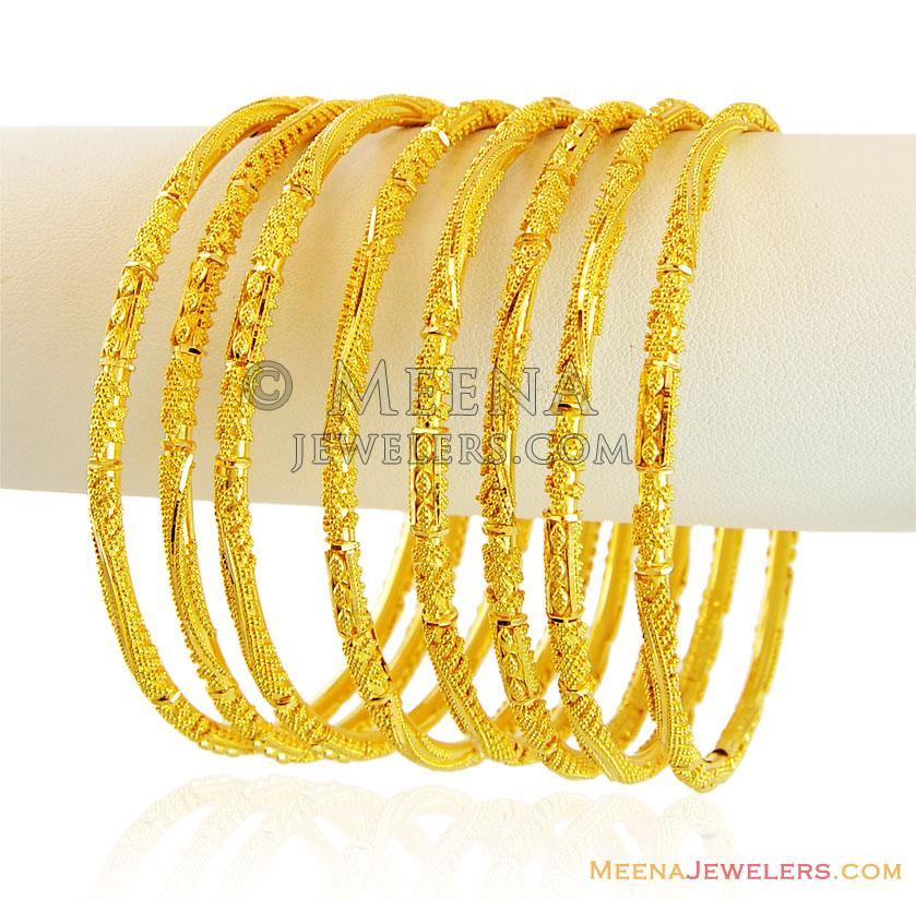 Gold Filigree Bangles Set of 8 - BaSt15110 - 22k Indian gold bangles ...