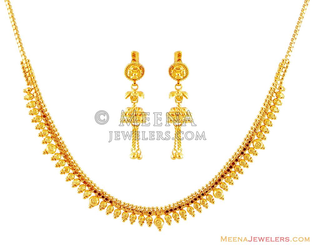 Fancy Gold Necklace Set - StLs16773 - 22k Gold fancy necklace and ...