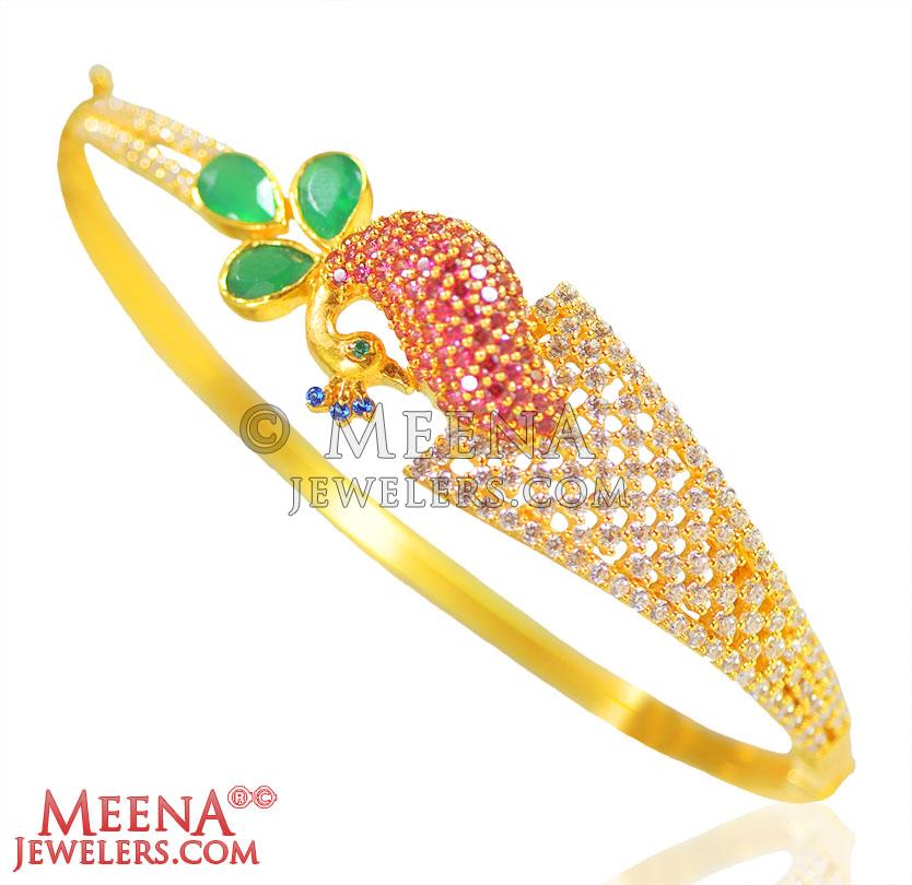 22k Gold Peacock Kada (1pc) - BaPs26157 - 22k Gold Peacock Kada (1pc ...