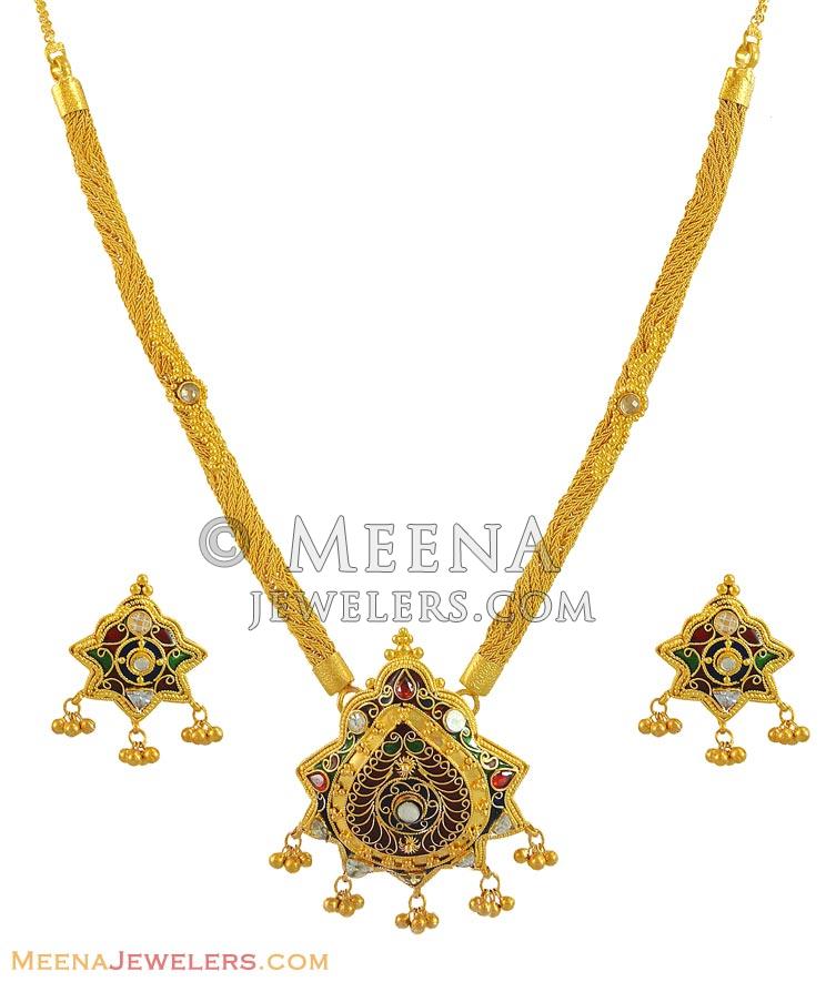 22K Exclusive Necklace Set - StGd10524 - 22K gold necklace & earrings ...