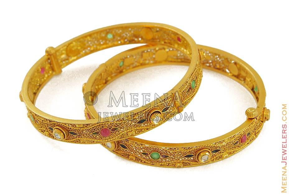 22K Antique Kadas - BaAn7671 - 22K Gold Antique finished Bangles / kada ...
