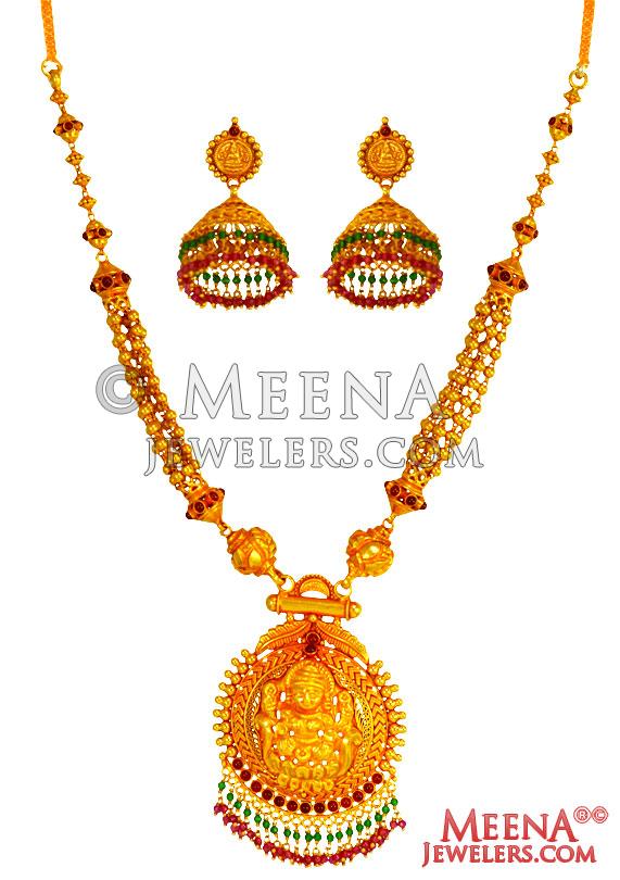 22 Kt Gold Temple Necklace Set - StAn25286 - 22 Kt Gold temple necklace ...