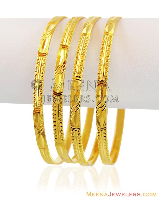 Laser Machine Bangles Set 22k - BaSt15865 - 22k Yellow Gold Ladies ...