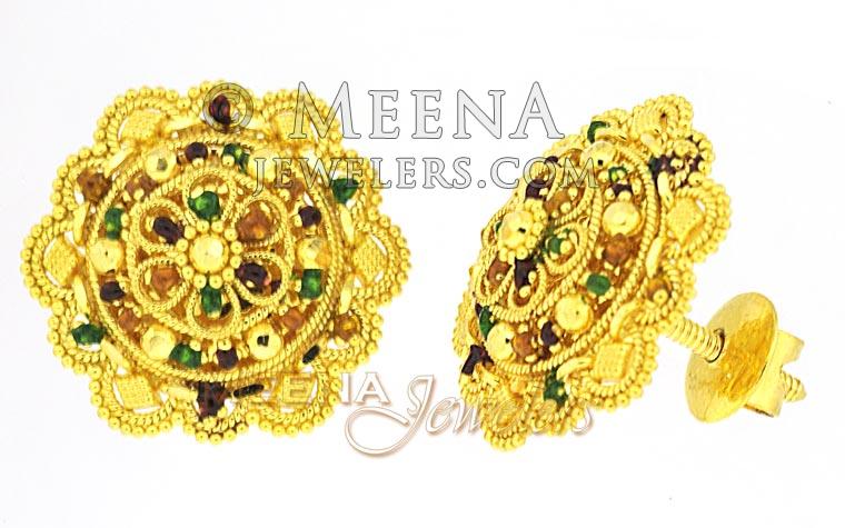 Gold Tops with enamel work - ErGt2399 - 22Kt Gold fancy Tops ...