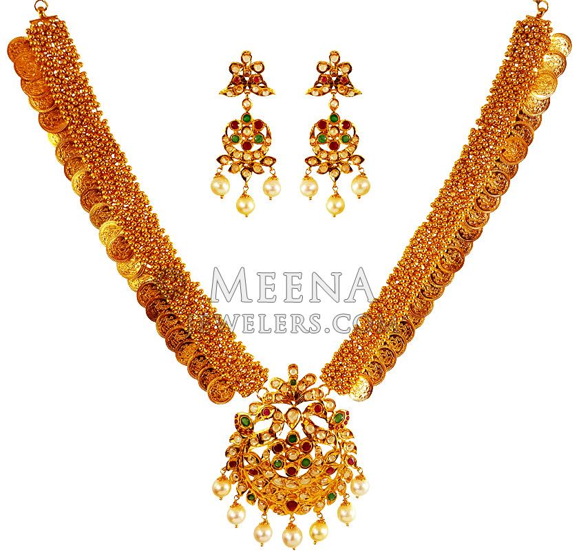 22KT Gold Temple Jewelry - StGd22153 - 22K Gold Temple Necklace and ...