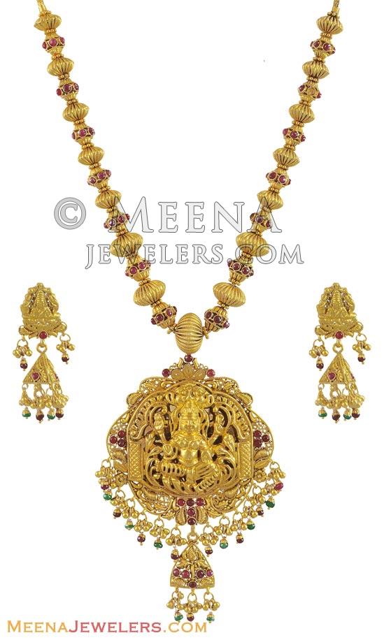 22K Necklace Set (Temple Jewelry) - StAn10530 - 22K Gold Necklace and ...