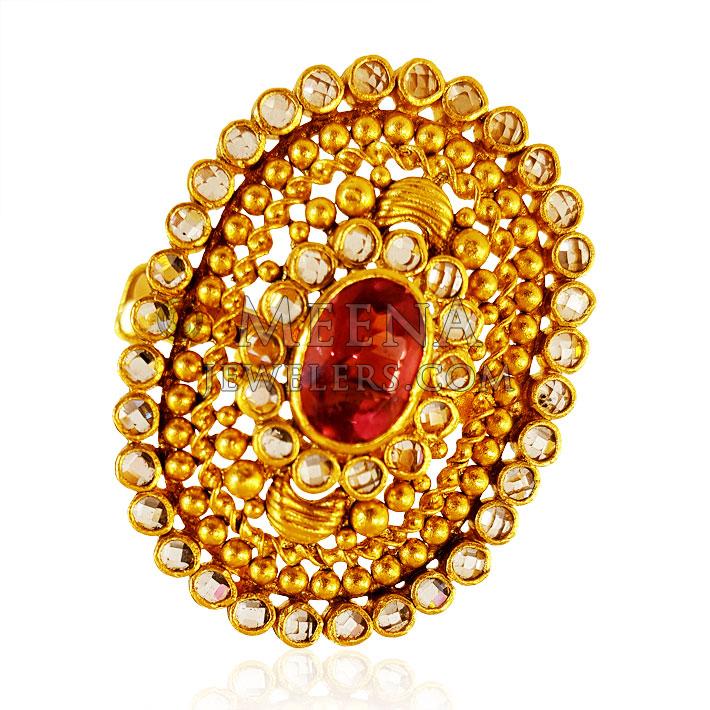22K Gold Antique Kundan Ring - RiLp22094 - 22Karat Gold Antique Ring ...