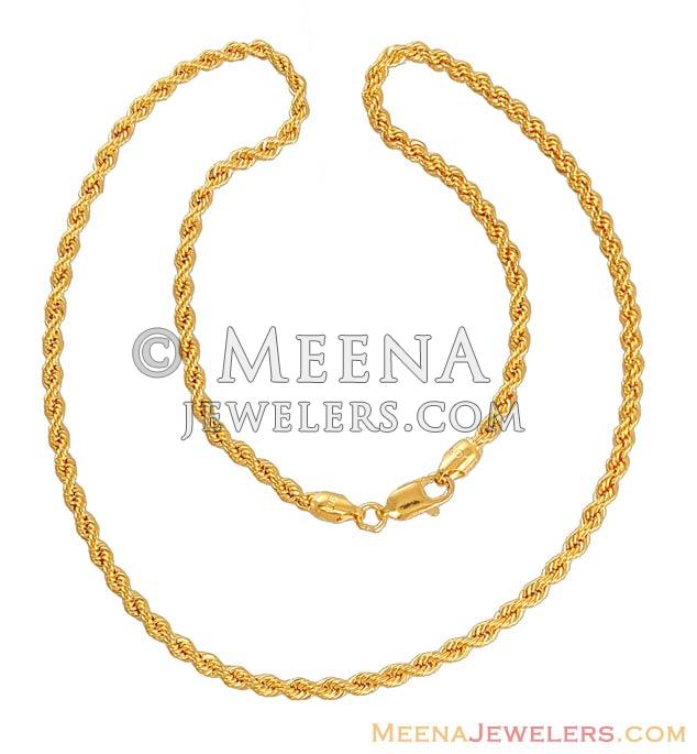 Gold Rope Chain (16 Inch) - ChPl6065 - 22Kt Gold twisted Rope Chain ...
