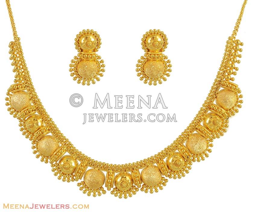 22K Gold Necklace Set - StLs11234 - 22K yellow gold necklace and ...
