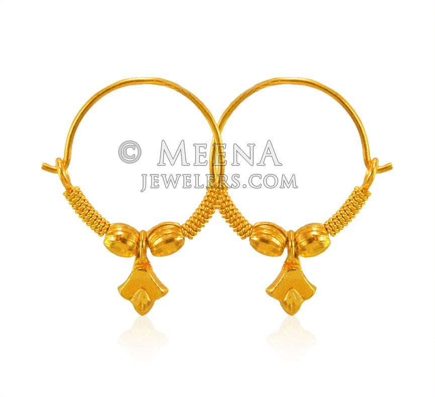 Gold Hoop Earrings - ErHp23342 - 22K Gold Hoop earrings with shine ...