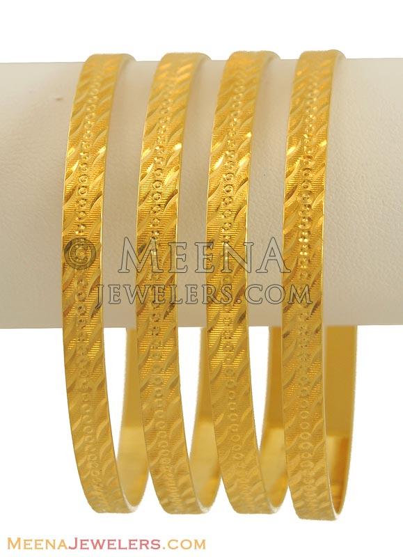 Gold Flat Bangles (22K) - BaSt9932 - Gold Flat Bangles with diamond ...
