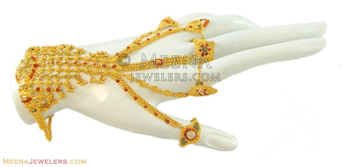 22k Tri Color Panja (Bracelet) - BrLa8832 - 22k gold designer bridal ...