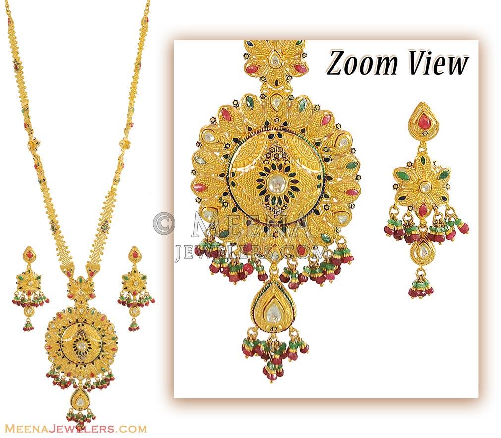 Indian Bridal Patta Haar (22k) - StBr11008 - 22k gold indian bridal necklace and earrings set ...