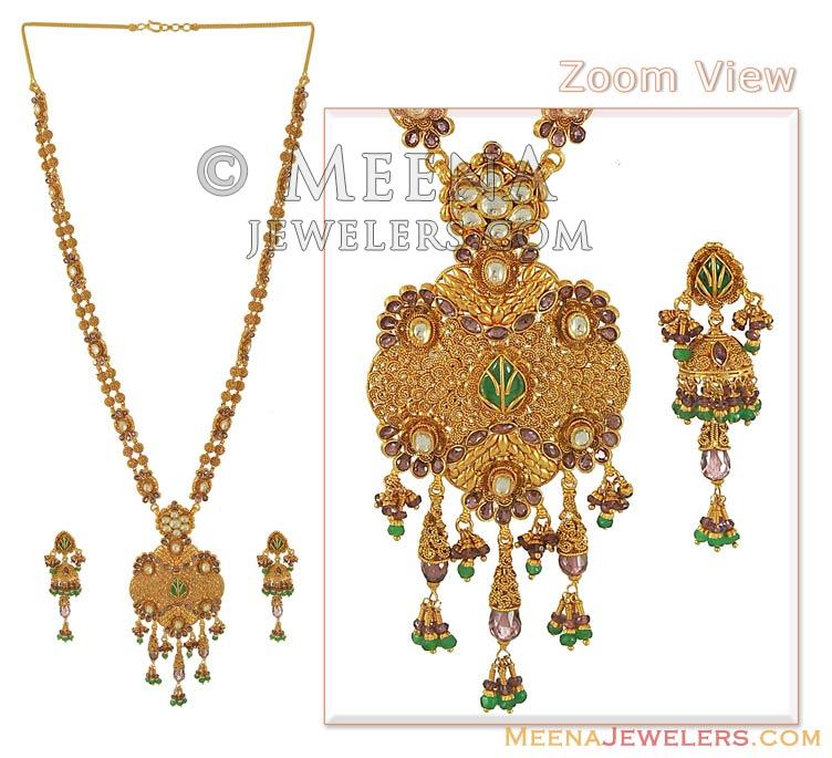 Gold antique patta haar - StBr6583 - 22k Gold bridal three piece ...