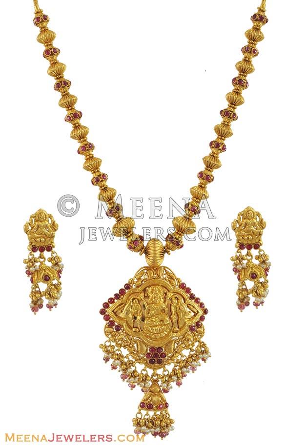 Gold Necklace Set (Temple Jewelry) - StAn10529 - 22K Gold Necklace and ...